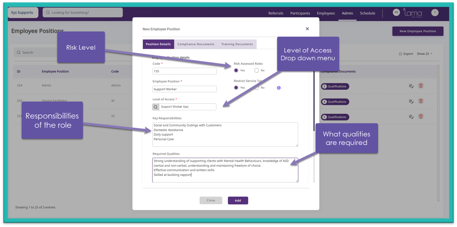 Employee Positions – LAMA Support